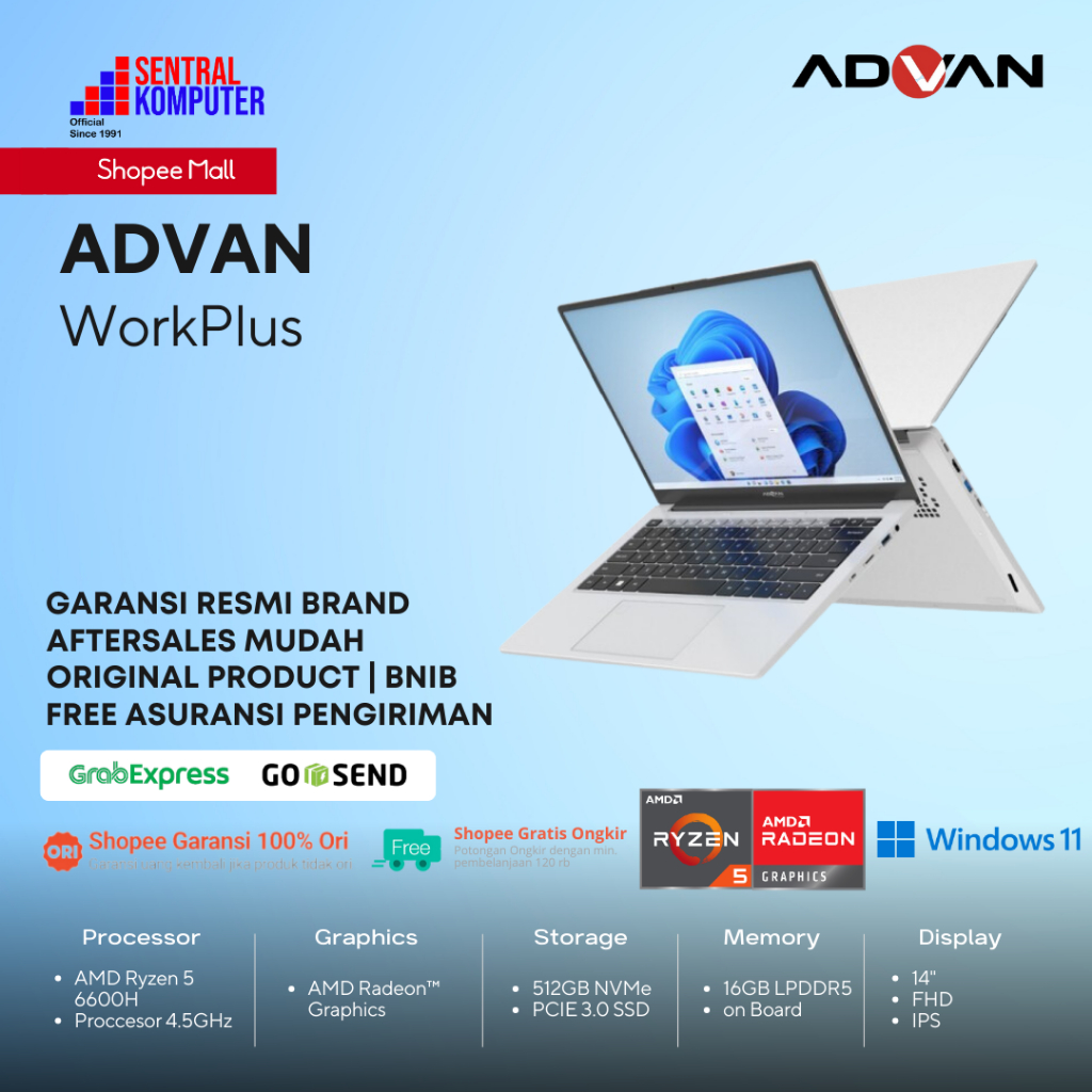Jual Laptop ADVAN Work Plus Ryzen 5 6600H RAM 16GB 512GB SSD WorkPlus ...
