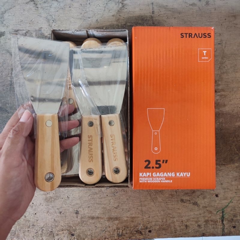 Jual PER LUSIN Kapi Kape Scraper plat besi stainless gagang kayu 2,5 2 ...