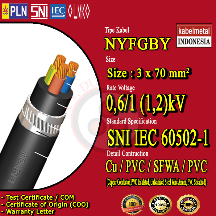 Jual Kabel NYFGBY 3x70 mm2 METAL /3 x 70 mm2/3x70mm2/3x70 mm/3x70mm/3 x 70 | Shopee Indonesia