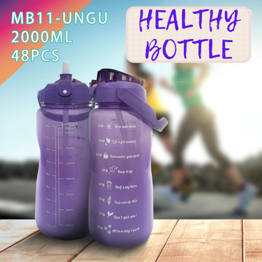 Jual Botol Minum 2 Liter 2000ML Korea Warna Unggu VIRAL Botol Motivasi ...