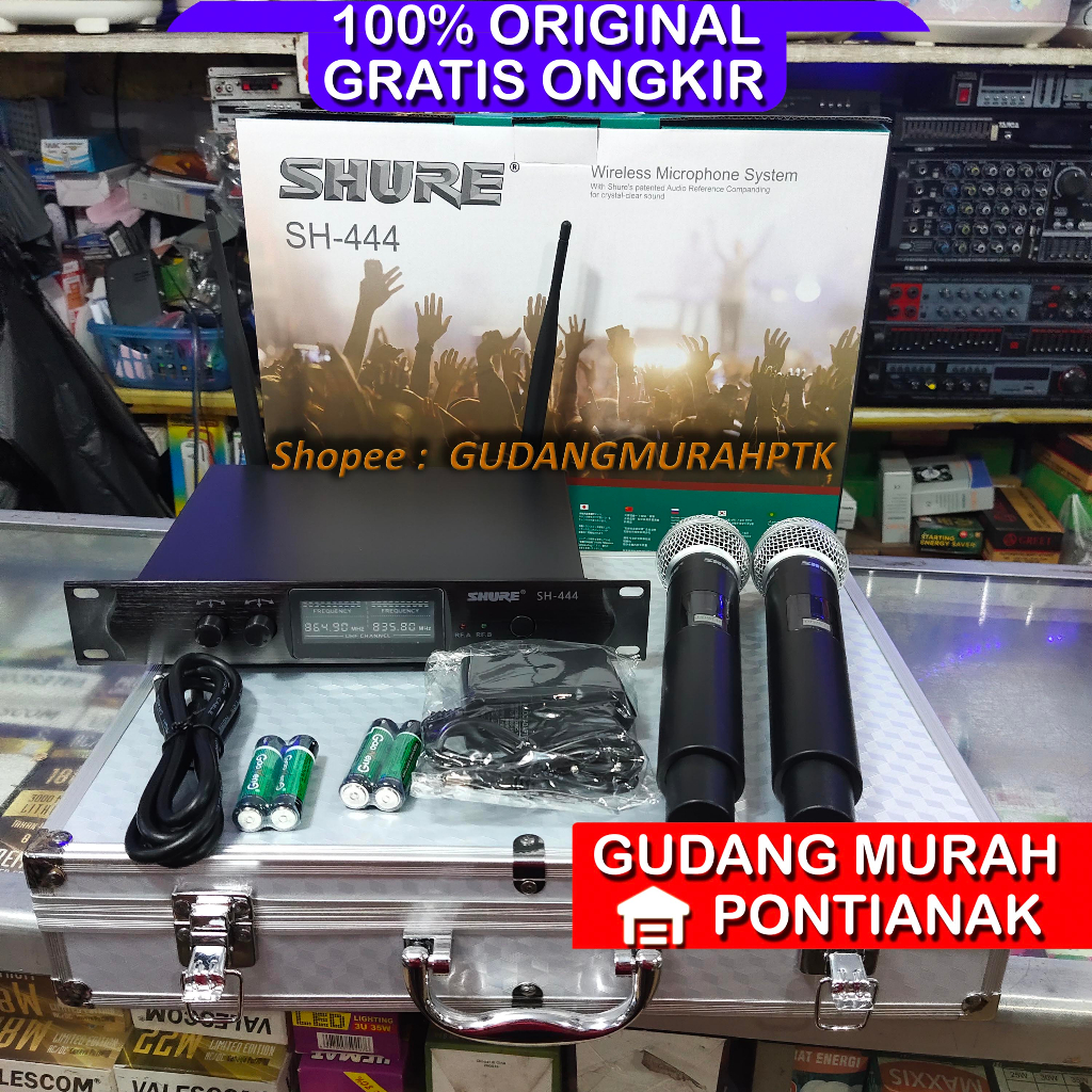 Jual Mic Wireless Shure PREMIUM Kualitas Pro Profesional SH 444 Koper Besi Busa Handheld ...