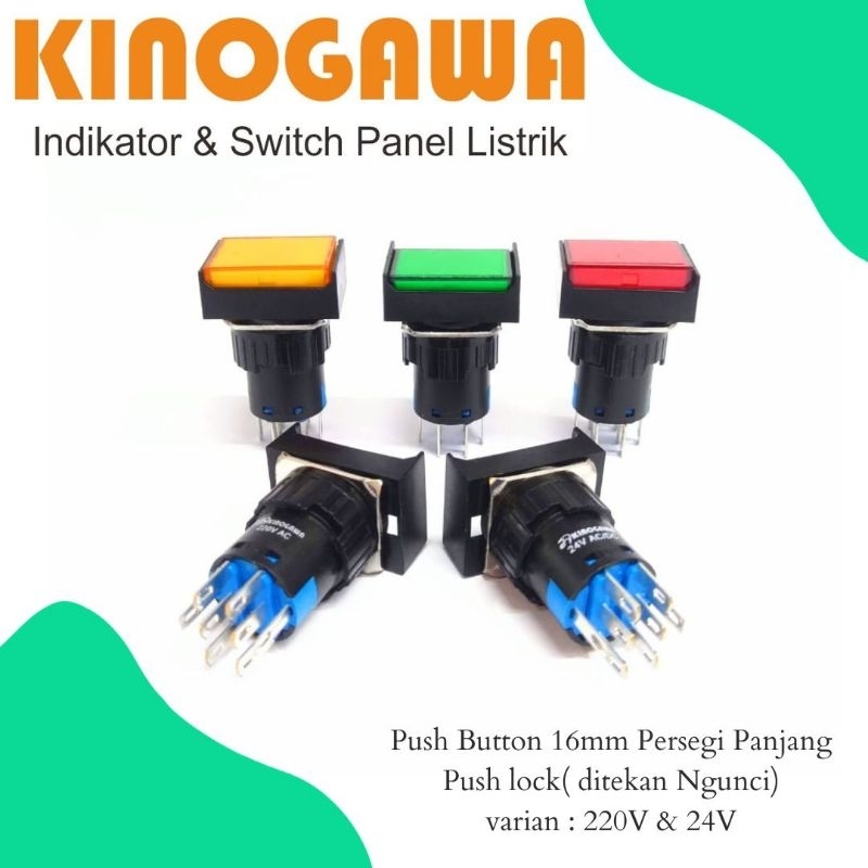 Jual Push Button Lampu LED Persegi Panjang 16mm 8 Kaki Push Lock ...