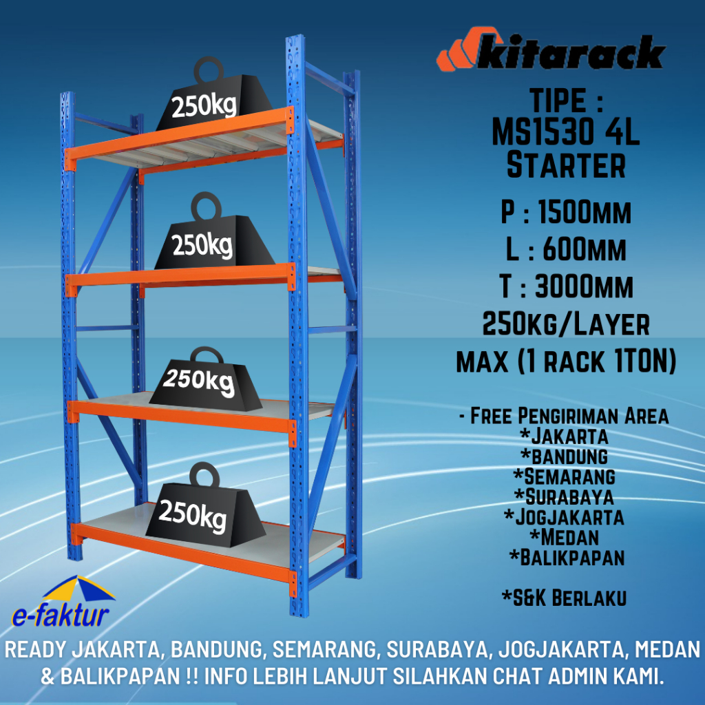 Jual KITARACK STARTER MS1530 RAK SERBAGUNA 4 SUSUN 150x60x300CM 250KG ...