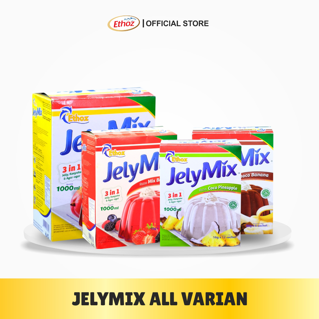 Jual ETHOZ JelyMix 3in1 Jelly powder / tepung Jeli Agar Konyaku bubuk 1000 ml x 12 pcs | Shopee ...