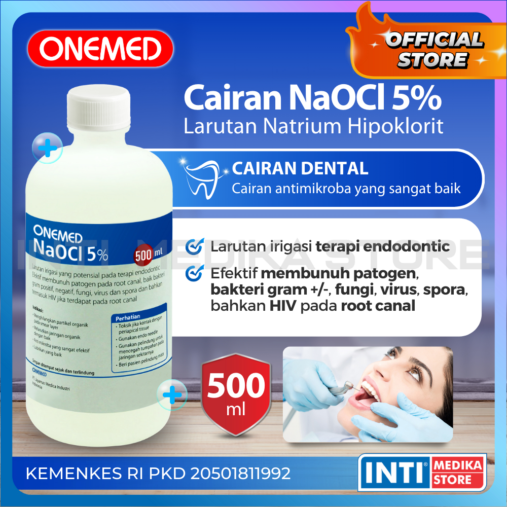 Jual ONEMED - Cairan Dental NaOCl 2.5% 5% 500ml | Larutan Natrium Hipoklorit | Shopee Indonesia