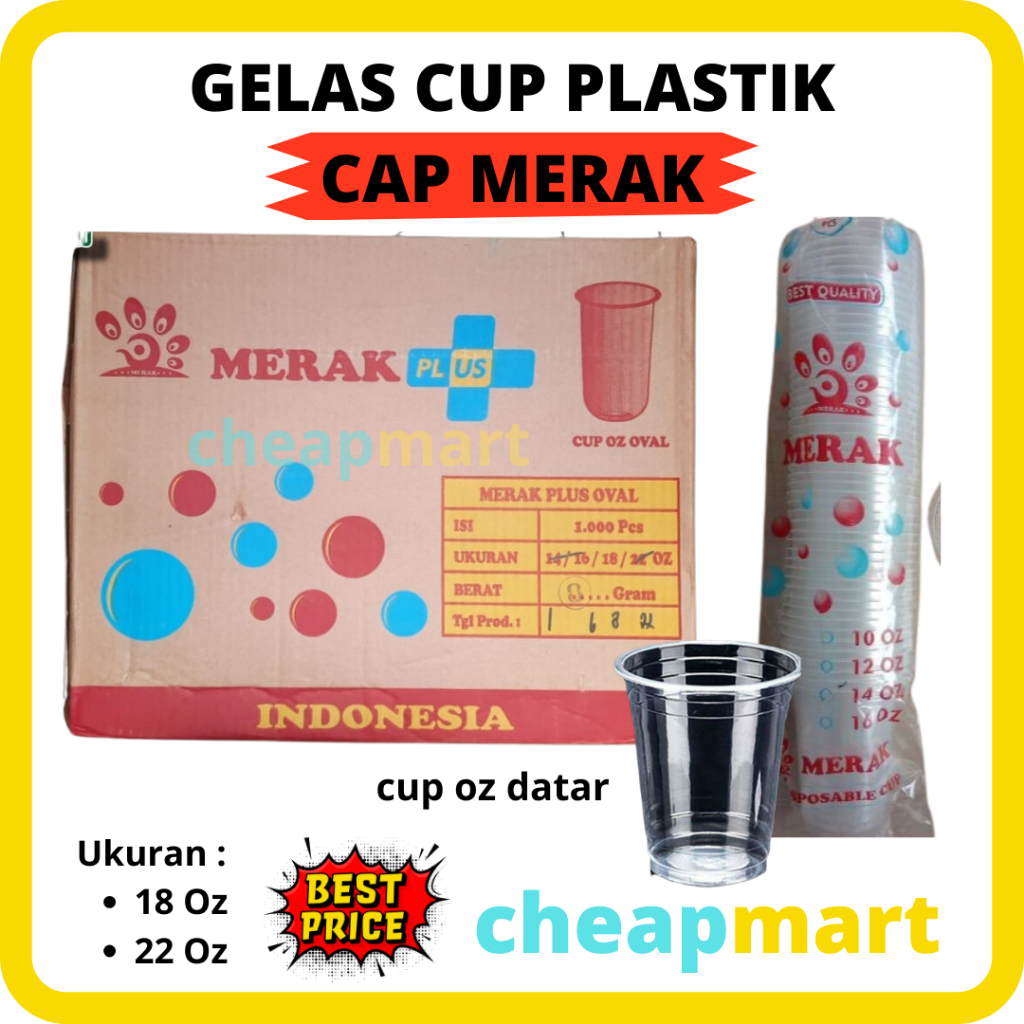Jual 1-DUS Gelas Cup Plastik Cap Merak (Tebal 7gr) Cup Datar Ukuran ...