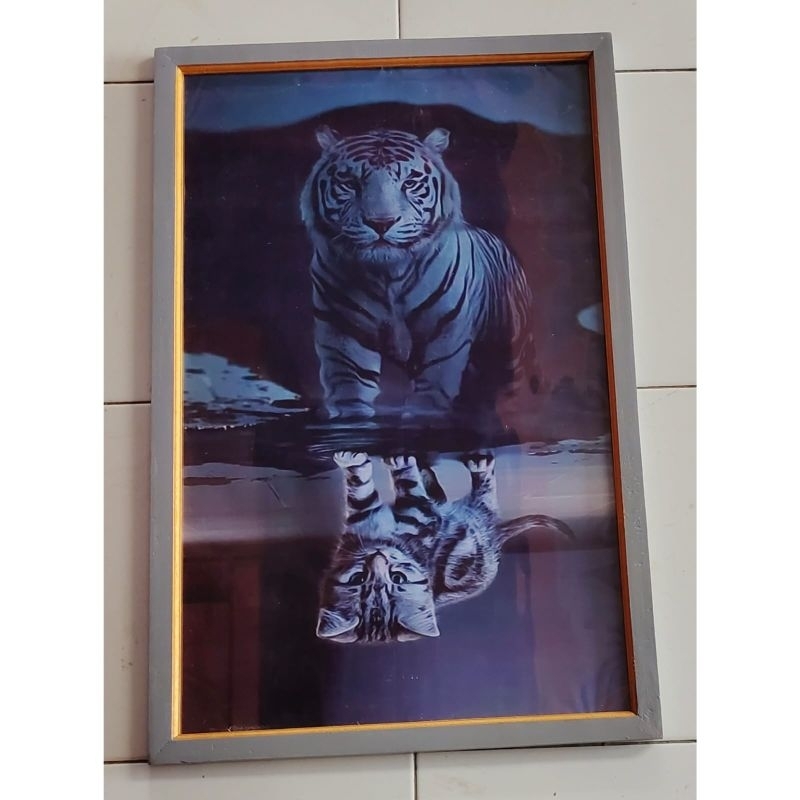 Jual hiasan dinding lukisan cetak kucing harimau plus bingkai ukuran ...