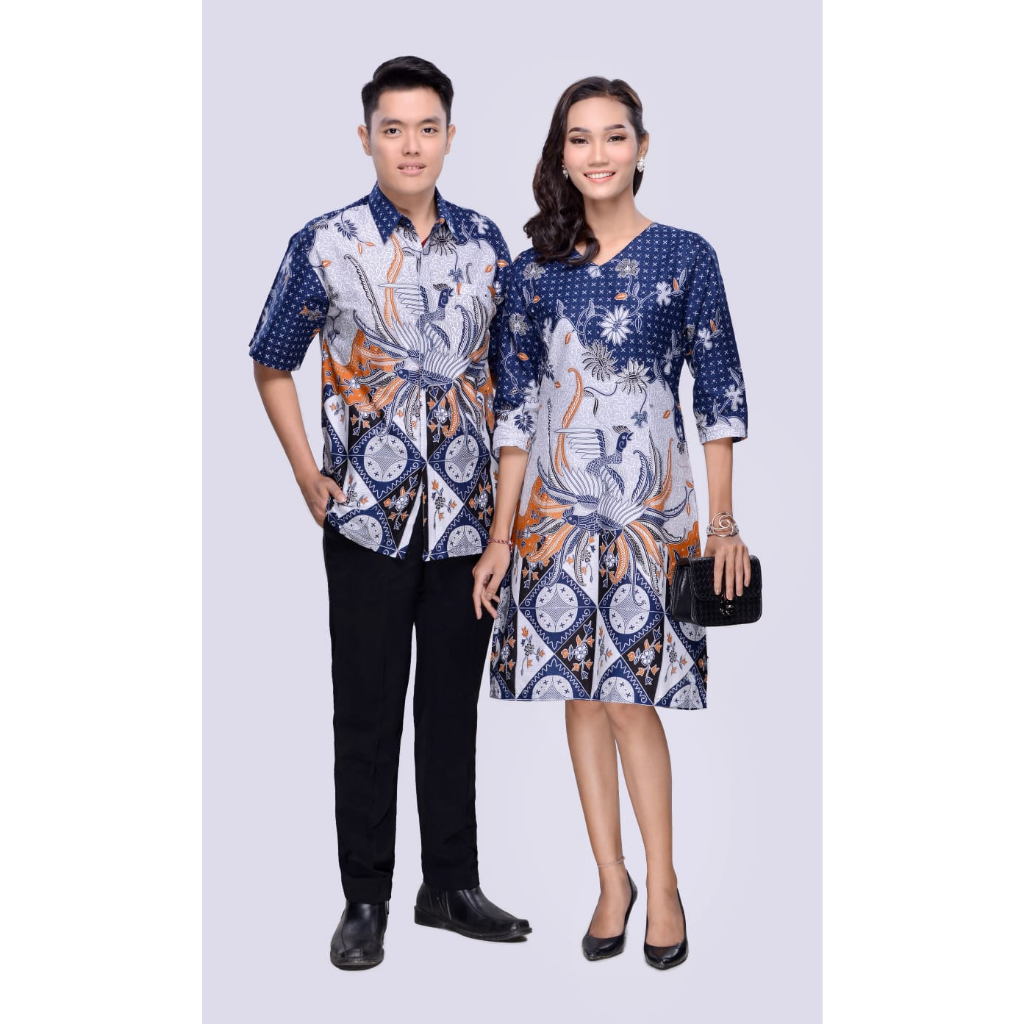 Jual Sarimbit Kemeja Dress Seragam Pria Wanita Batik 3235 Biru Navy M - 4L 5L XXXXL | Shopee ...