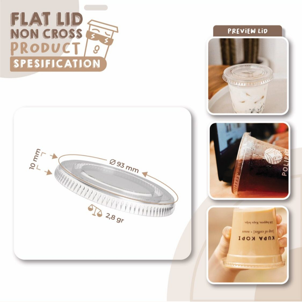 Jual Tutup Cup Gelas Datar Flat Lid PET 93mm / Tutup Anti Tumpah Atau ...