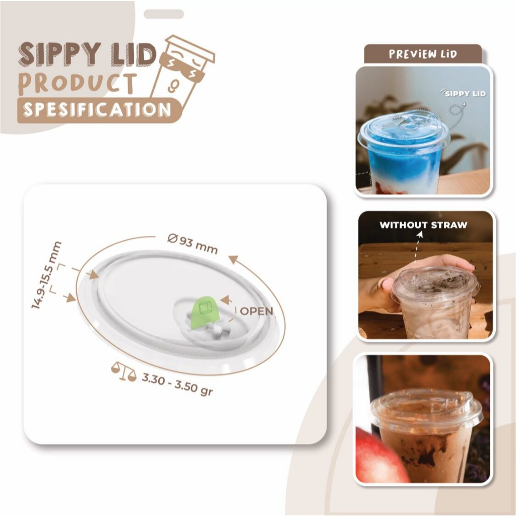 Jual Tutup Cup Gelas PET Strawless 93mm Sippy Lid / Tutup Plastik Cup ...