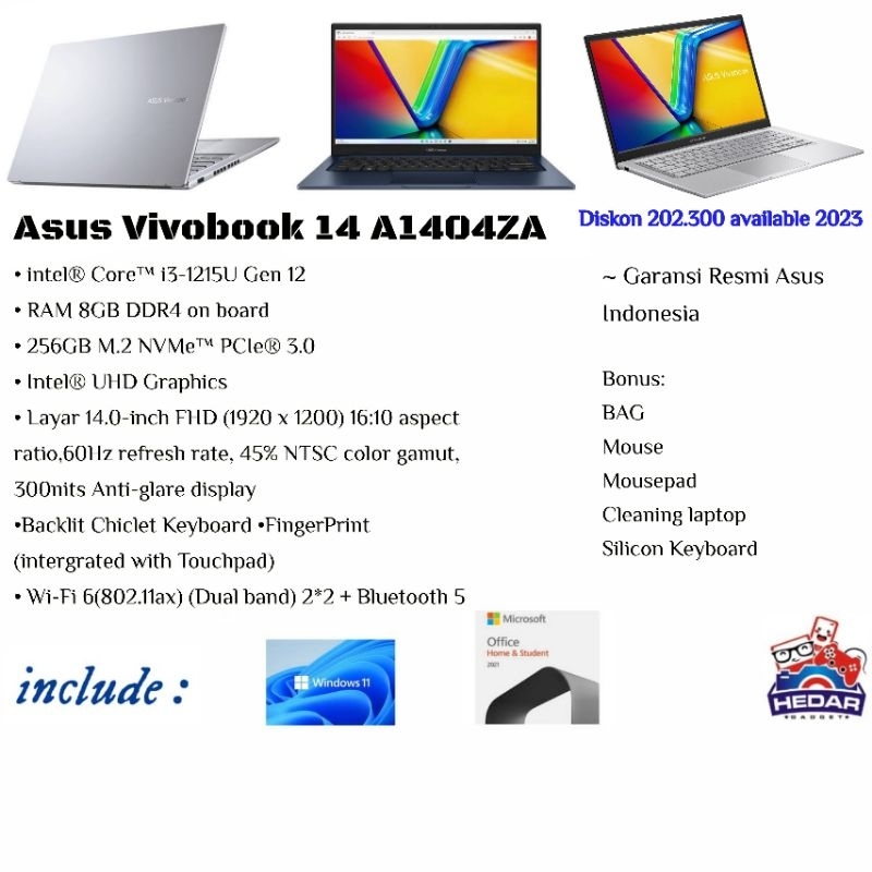 Jual Asus A1404ZA i3 1215U 8GB 256GB W11 OHS 14 FHD Fingerprint ...