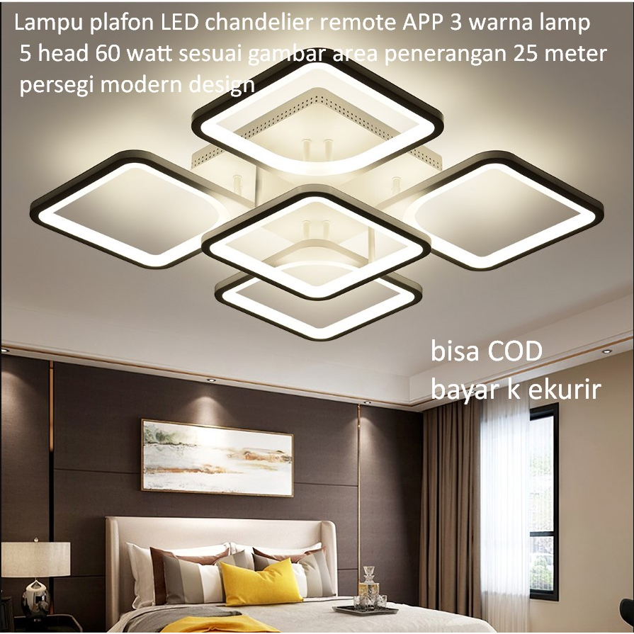 Jual Lampu plafon LED chandelier remote APP 3 warna lampu white 5 head ...