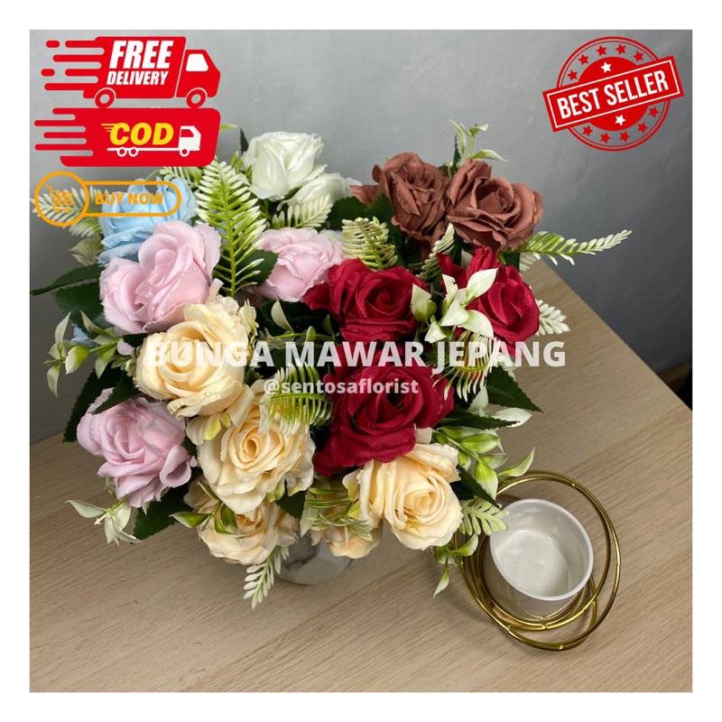 Jual BUNGA MAWAR JEPANG CABANG 5/BUNGA MAWAR BUCKET/BUNGA ARTIFICIAL ...