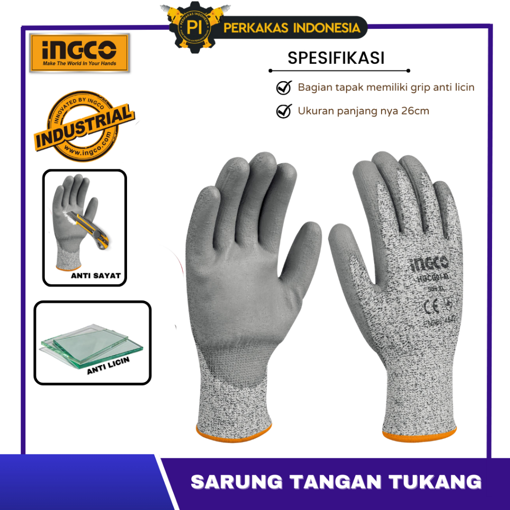 Jual Sarung Tangan Safety Anti Sayat INGCO HGCG01-XL Pelindung Proteksi ...
