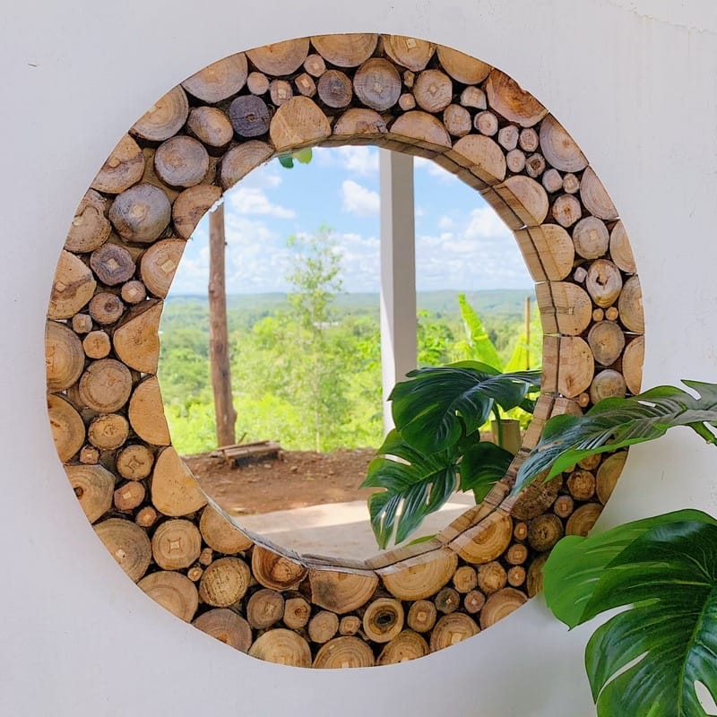 Jual Cermin Wood Slice Standing Kaca Meja Cermin Bulat SUDAH TERMASUK ...