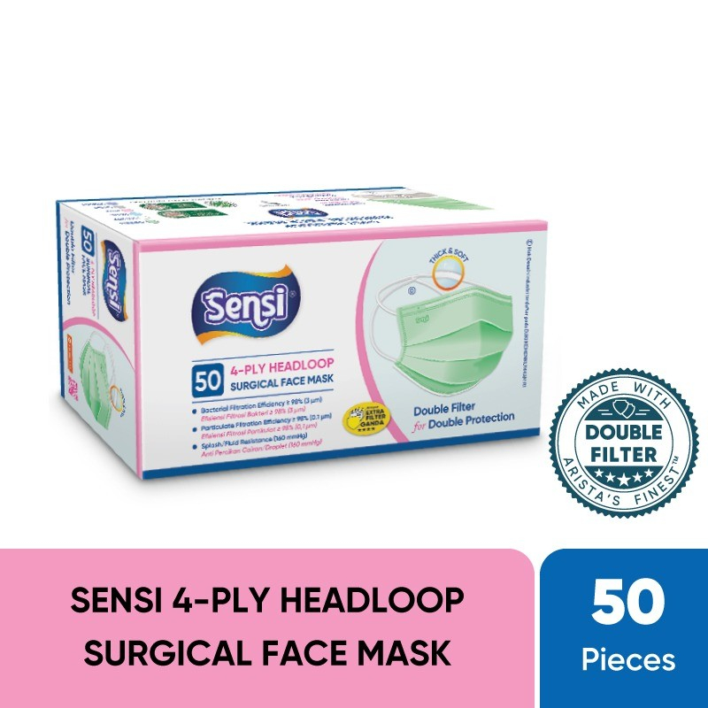 Jual SENSI-Masker Surgical 4 Ply Headloop HIJAB 1 Box = 50 pcs | Shopee ...