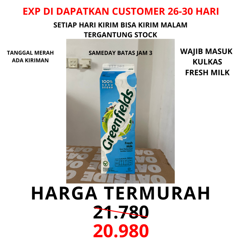Jual Greenfields Fresh Milk 1 lt liter seliter | susu segar greenfield 1000 ml green fields ...