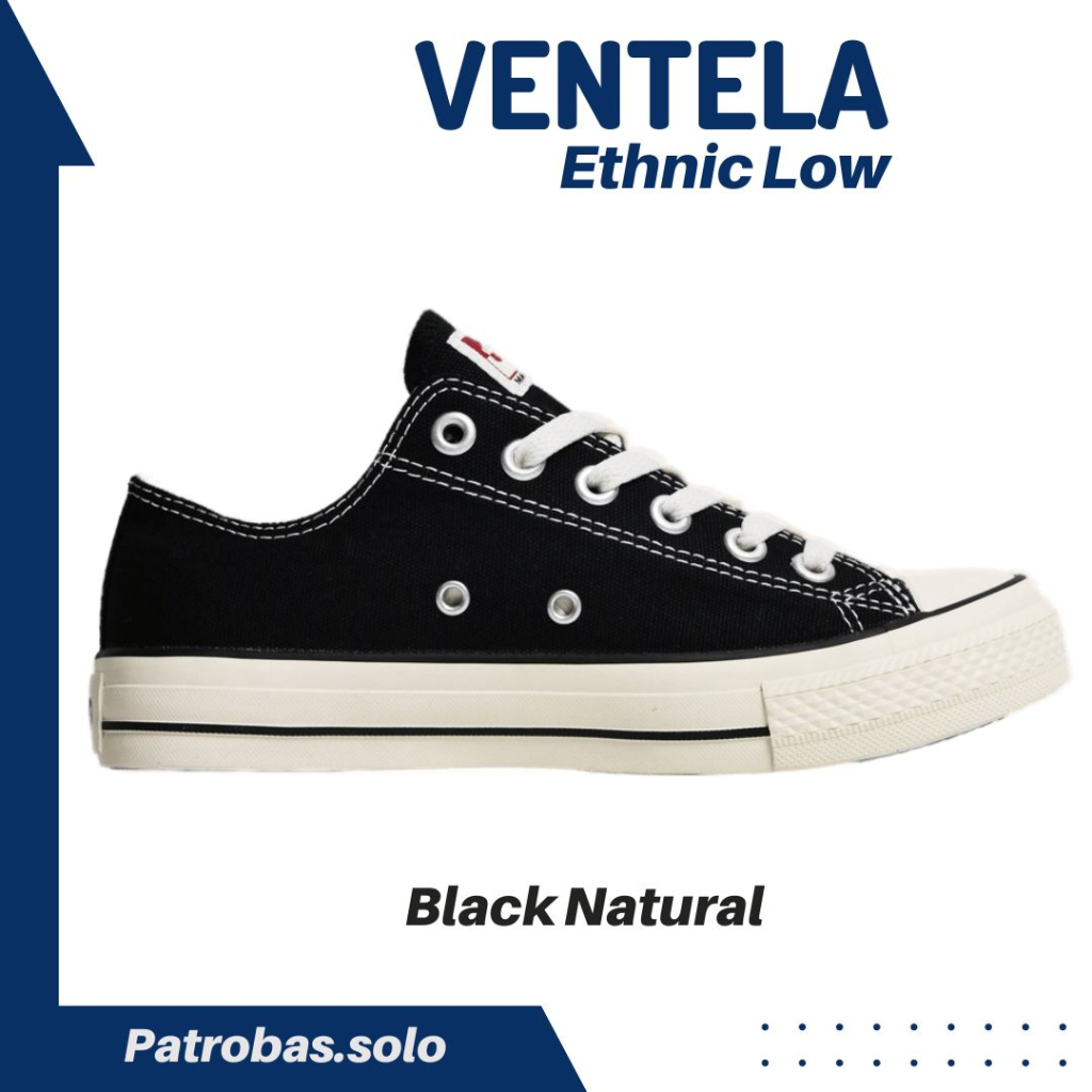 Jual Ventela 70s Ethnic Low Black Natural Original Sepatu Sneakers Casual Sekolah Hitam Putih ...