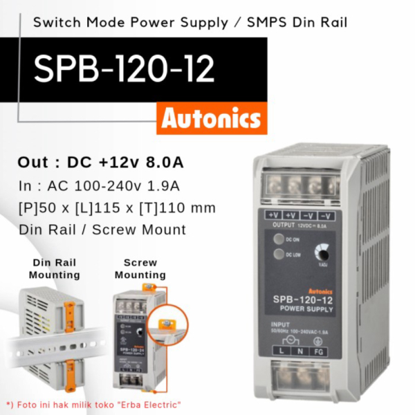 Jual Autonics SPB-120-12 Switching Power Supply DIN 12v 120w DR MDR ...