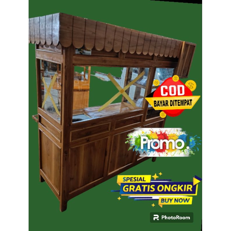 Jual gerobak bakso booth kayu jati full kaca free ongkir | Shopee Indonesia