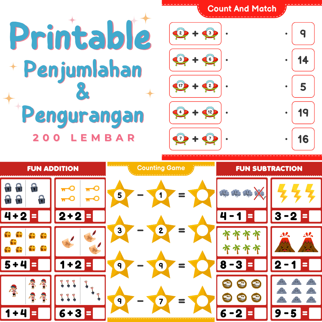 Jual PRINTABLE Worksheet Matematika Pengurangan dan Penjumlahan ...