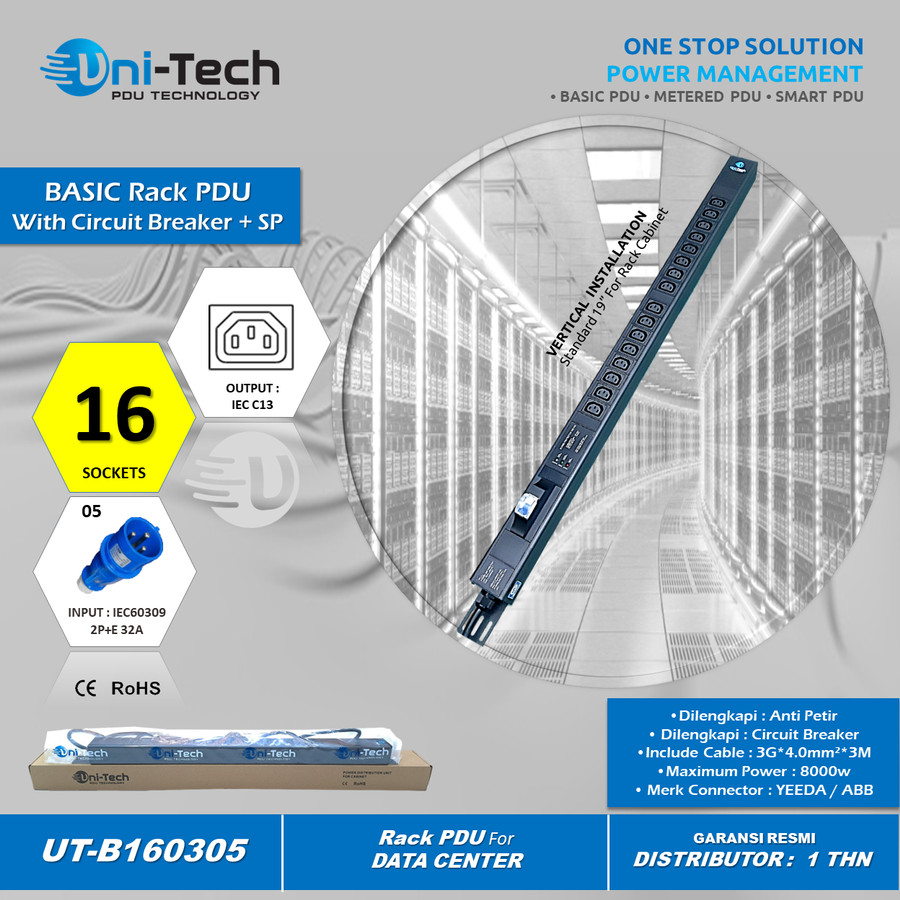 Jual PDU 16 Outlet / Holes / Ports Socket C13 with MCB And Optional Connector Input - PDU (POWER ...
