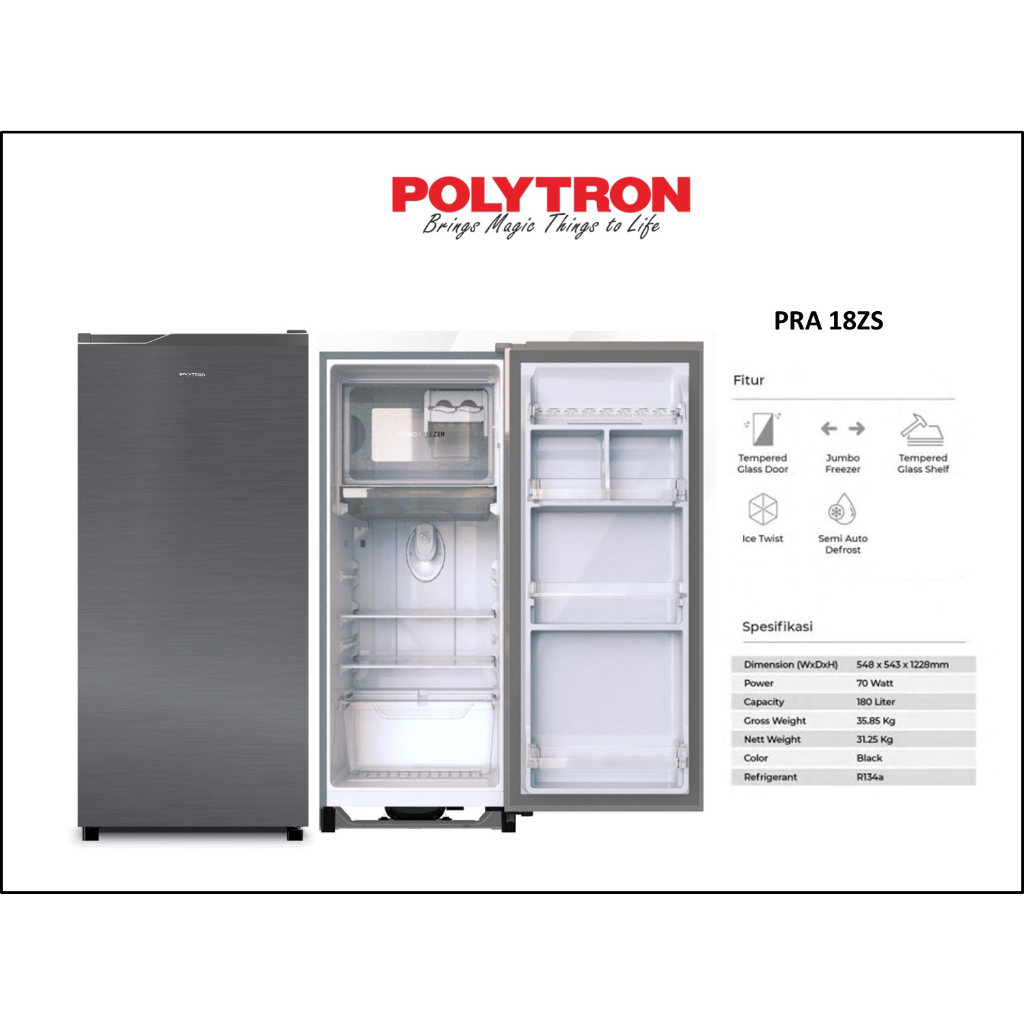 Jual POLYTRON Kulkas 1 Pintu Belleza 180 liter PRA-18ZS Khusus BATAM ...