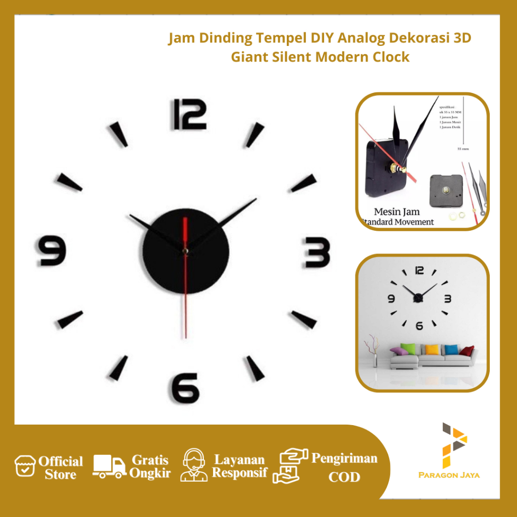 Jual Jam Dinding Tempel DIY Analog Dekorasi 3D Giant Silent Modern ...