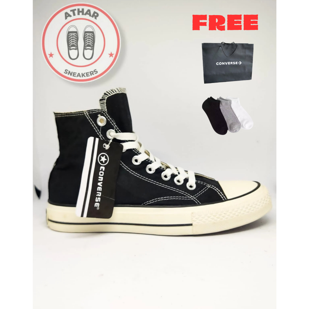 Jual (FREE PAPER BAG) Sepatu Sneakers 70s High Black White Converse ...