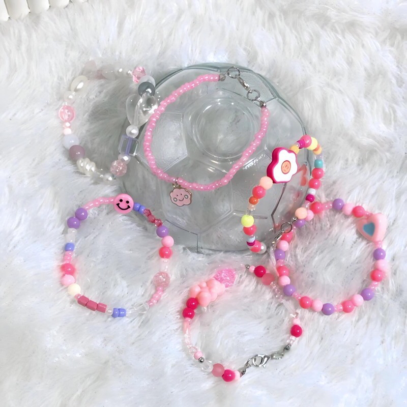 Jual New stock pink collection bracelet // Brecelet beads // Gelang manik // Gelang dan cincin ...