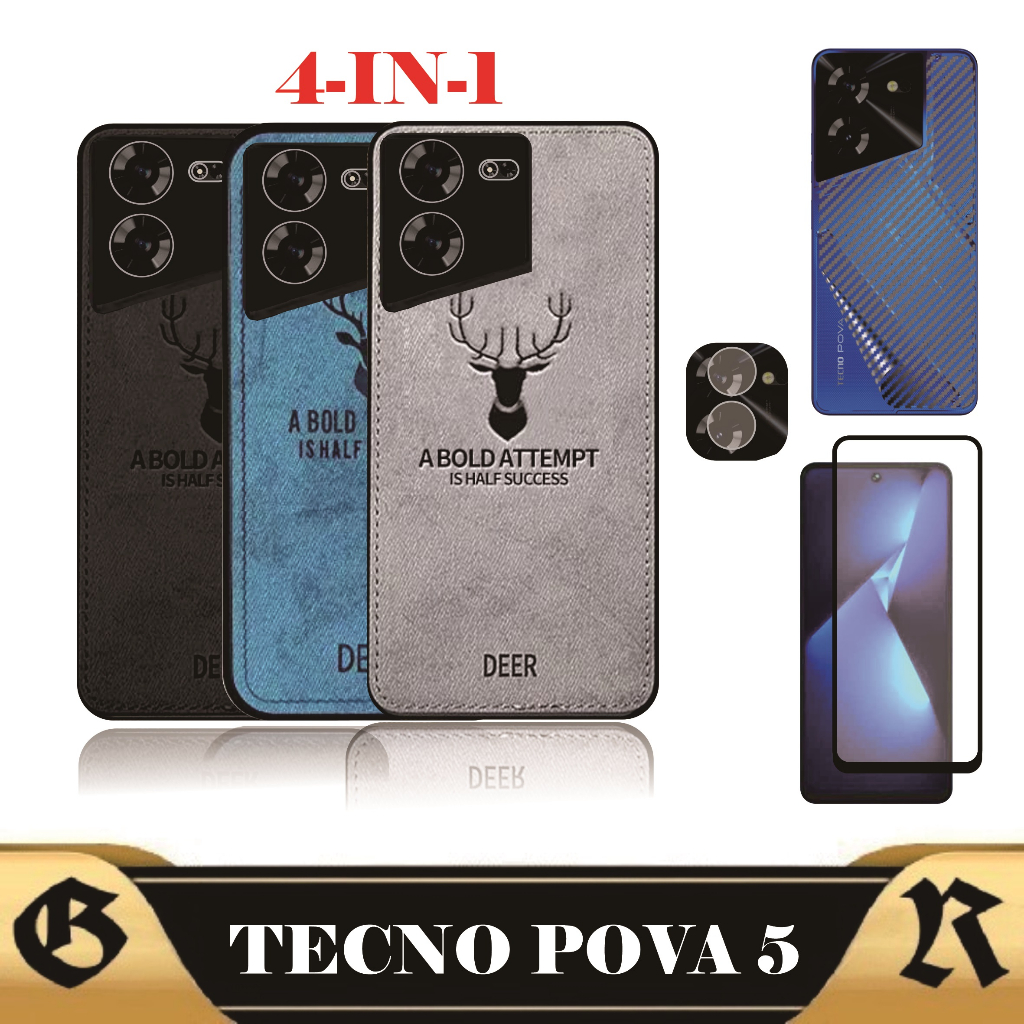 Jual PAKET 4in1 Casing Cover TECNO POVA 5 Case DEER Motif Canvas ...