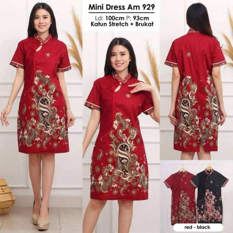 Jual Dress Batik Kerah Shanghai Glamour #929 | Shopee Indonesia