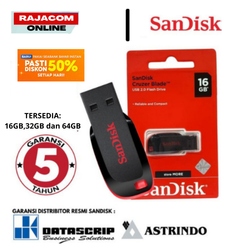 Jual Flash Disk Sandisk CZ50 Cruzer Blade - 16/32/64GB ASLI ORIGINAL ...