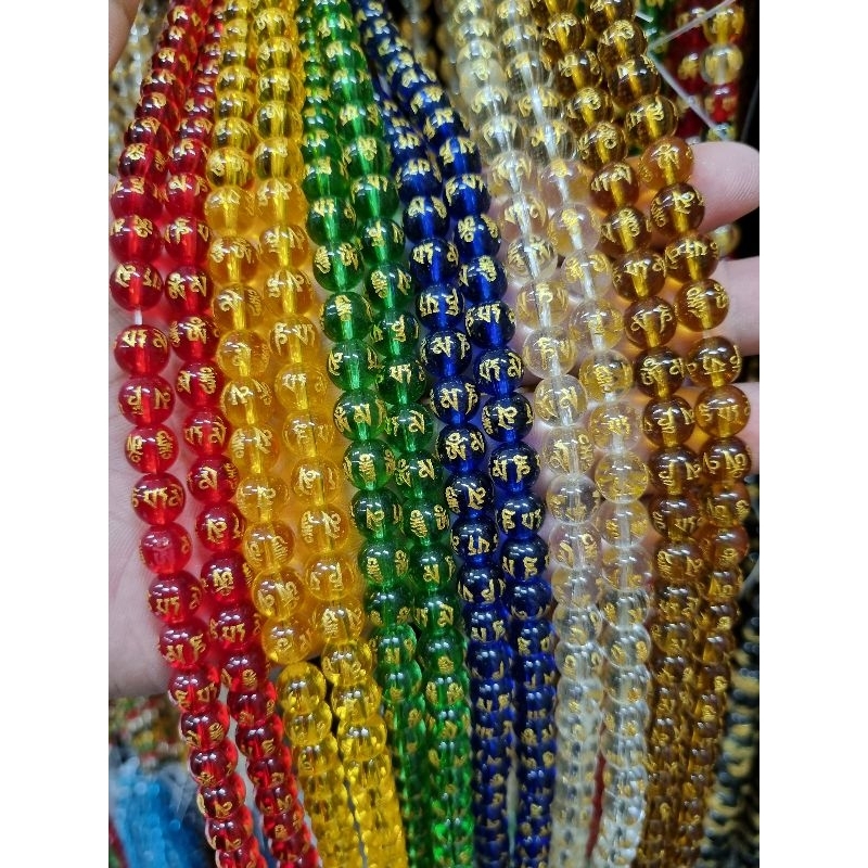 Jual Bahan Rencengan Manik Batu Tibet Mantra Beads Agate Oak Guru Om ...