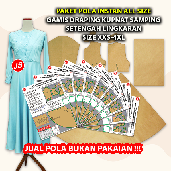 Jual Paket Pola Instan All Size Gamis Draping Kupnat Samping | Pola Semua Ukuran XXS-4XL ...