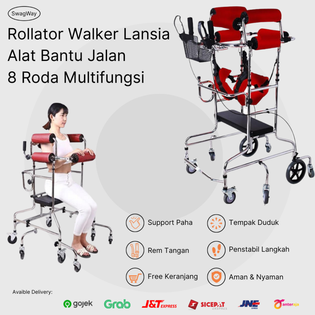 Jual Rollator Walker Lansia Beroda Terapi Alat Bantu Jalan 8 Roda Rem ...