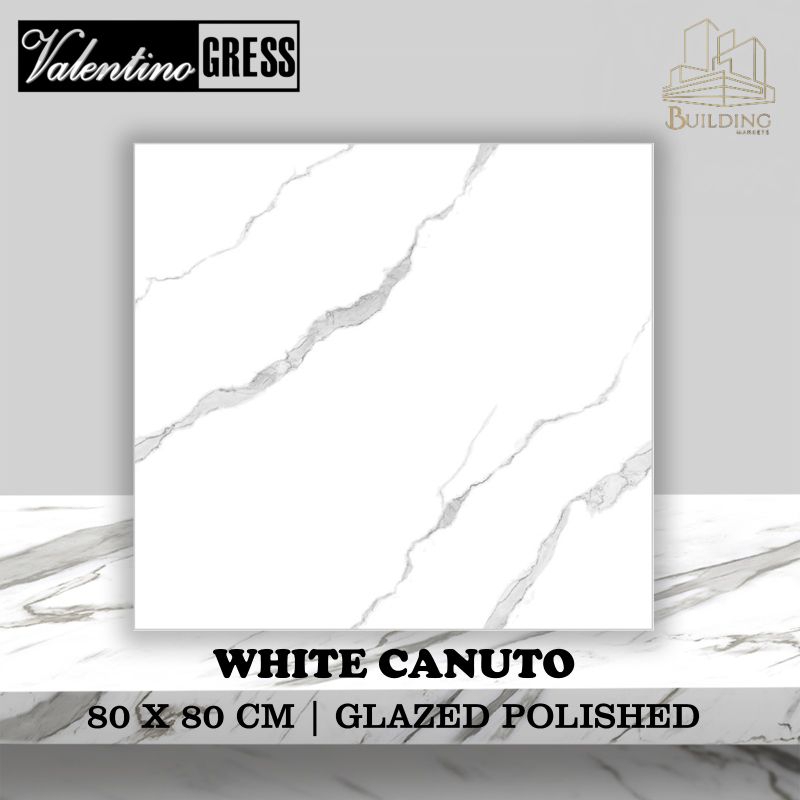 Jual Granite Lantai 80x80 WHITE CANUTO/GLOSSY/VALENTINO GRESS | Shopee Indonesia