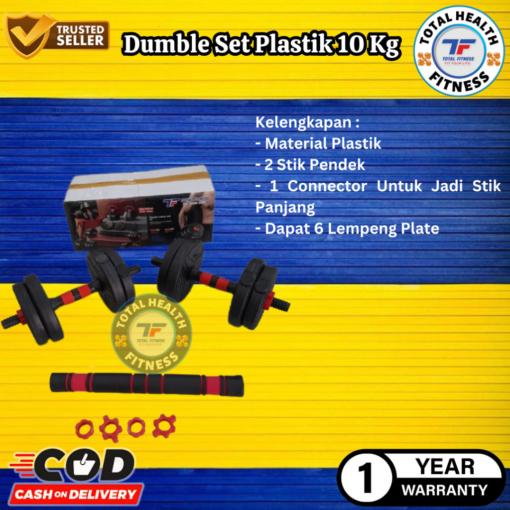 Jual Dumble Set Plastik 10 Kg / Barbel 10 Kg / Dumbell 10 Kg Total ...