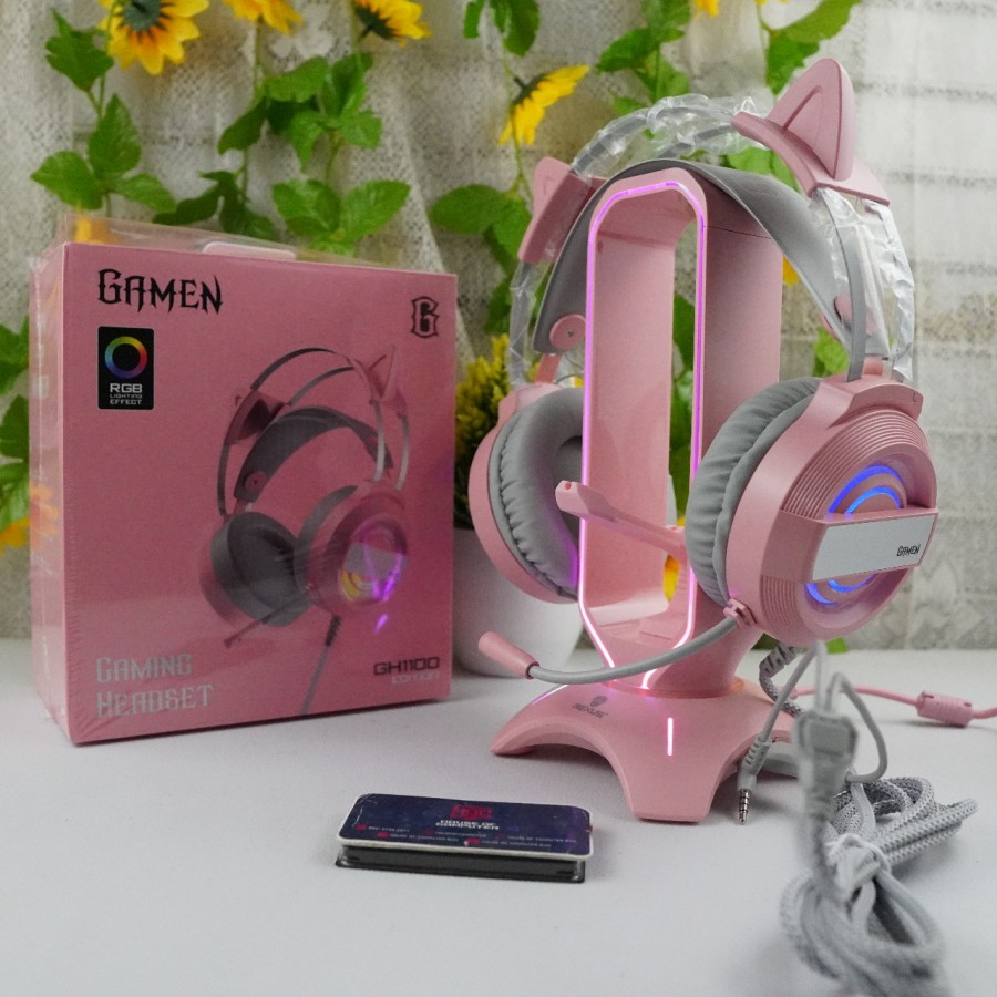 Jual HEADSET GAMING GAMEN GH1100 PINK RGB WITH CAT EAR ( KUPING KUCING ...