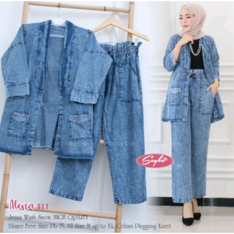 Jual ONE SET CARDIGAN// CARDIGAN JEANS // SETELAN OUTER JEANS FASHION ...