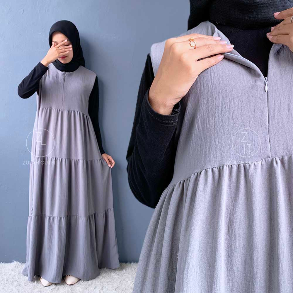 Jual ZLH Jinie Overall - Gamis Inner Outer Dress Wanita Rempel Susun Tanpa Lengan Lekbong Kutung ...