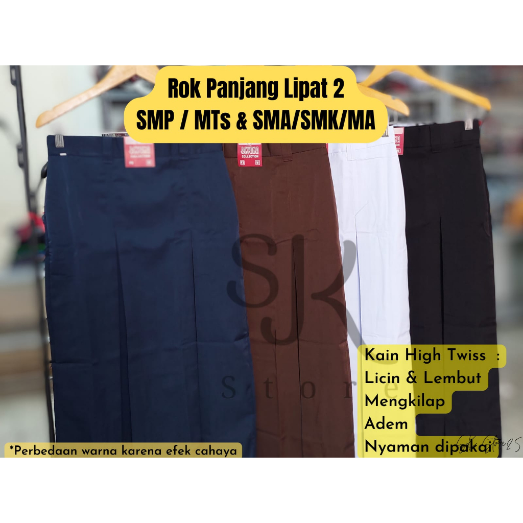 Jual Rok Panjang Rempel/Lipat 2 Sekolah SMP/MTs Kain Licin Warna Biru ...