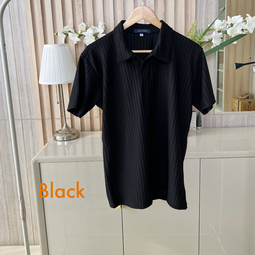 Jual Korean Knit Baju Polo Shirt Pria Salur Besar Dengan Cutting Slim Fit | Shopee Indonesia