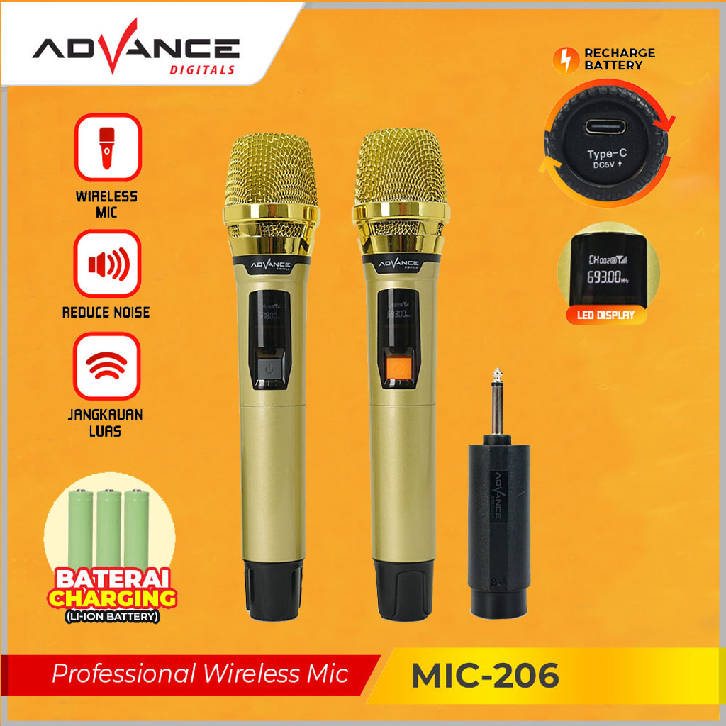 Jual ADVANCE Professional Wireless Microphone MIC-206 Mikrofon Tanpa ...