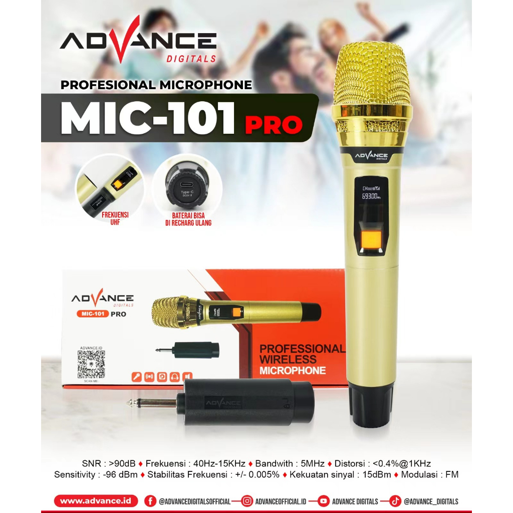 Jual ADVANCE Professional Wireless Microphone MIC-101 V3/ MIC-101PRO Mikrofon Bluetooth untuk ...