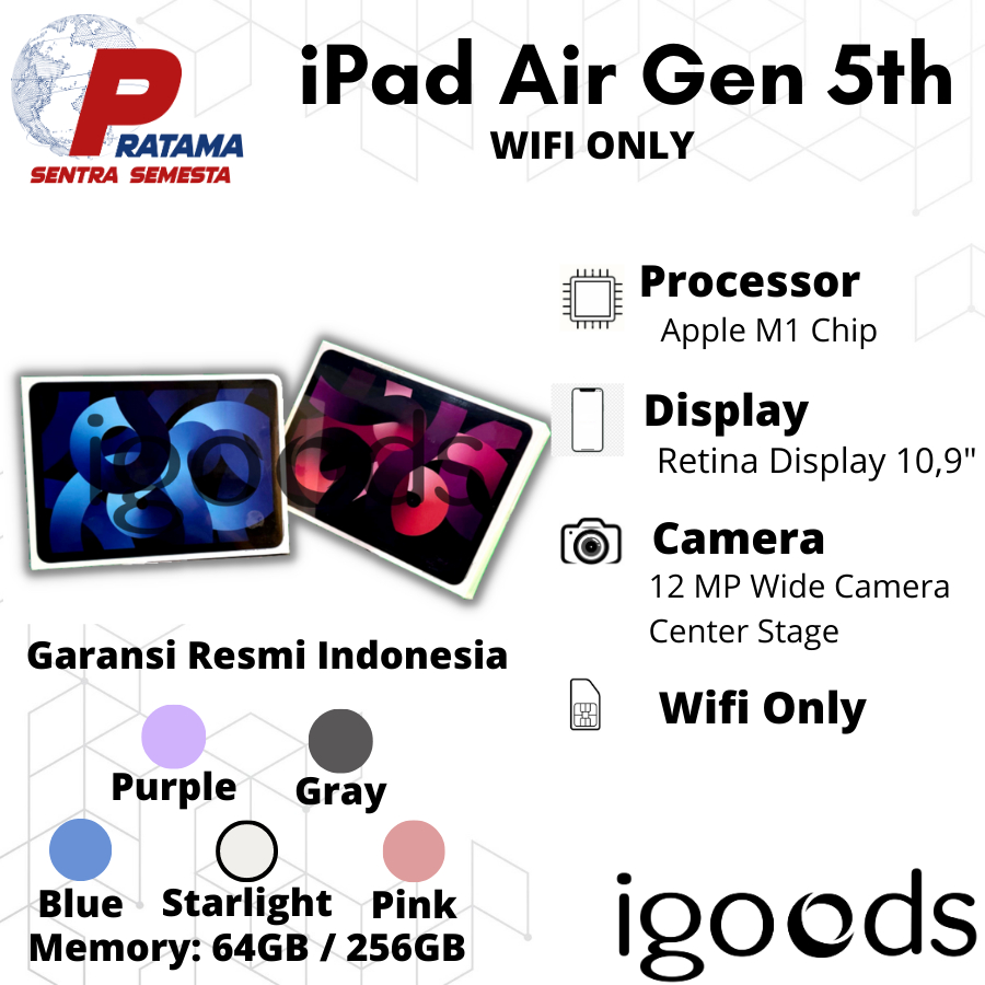 Jual Tab iPad Air 5th Generation WiFi Only 64GB-256GB Resmi | Shopee ...