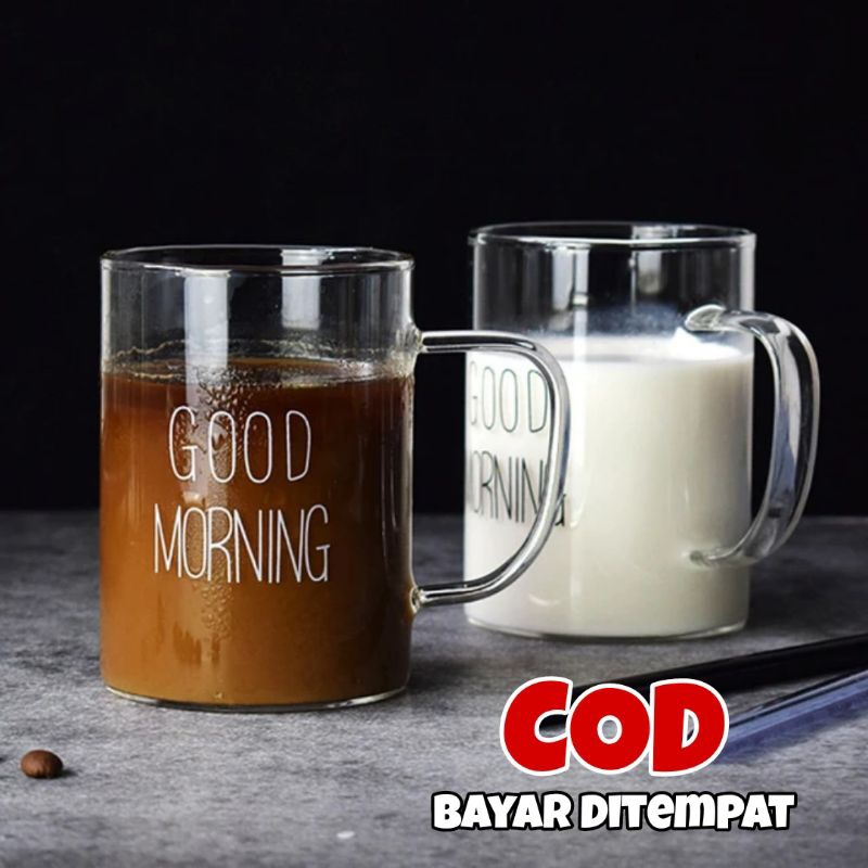 Jual Gelas Cangkir Kaca Kopi Susu Glass Coffee Mug Good Morning ...