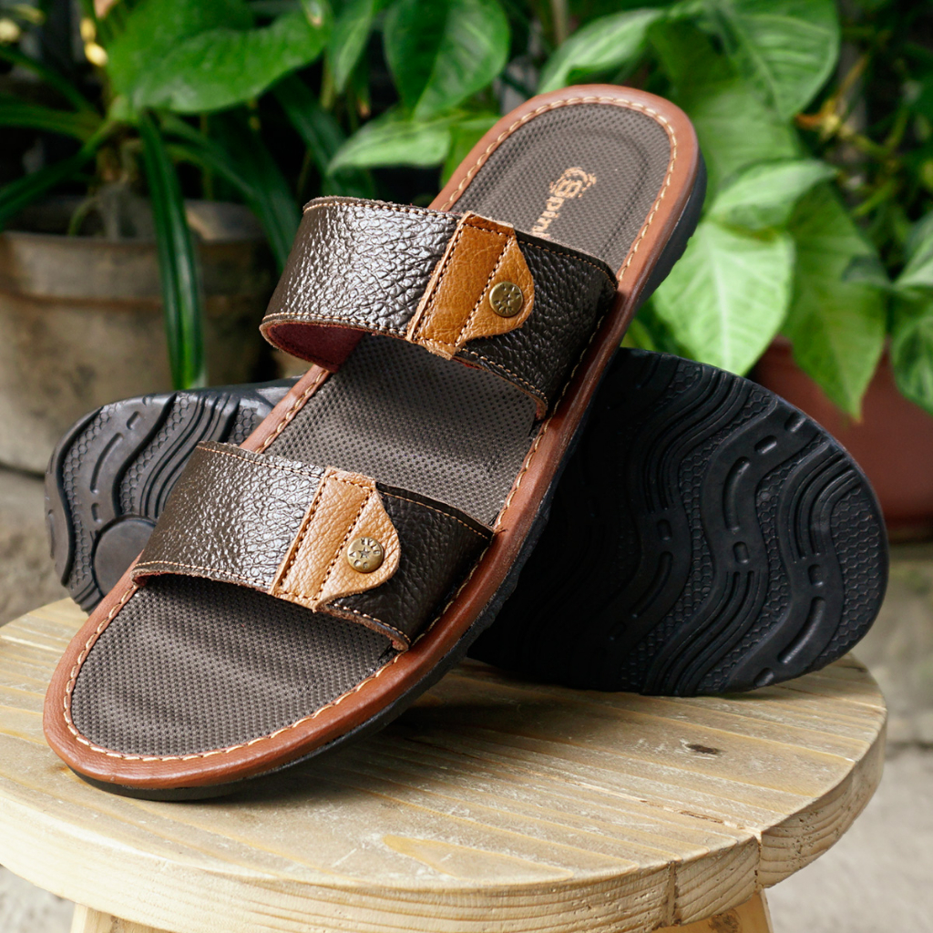 Jual Sandal Selop Pria Casual Kulit Asli Sendal Cowok Viral 2024 Sandal ...