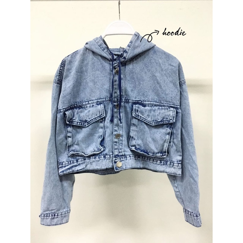 Jual Fuzzy Jacket Jeans Hodie Crop Pocket New | Jacket Jeans Premium ...