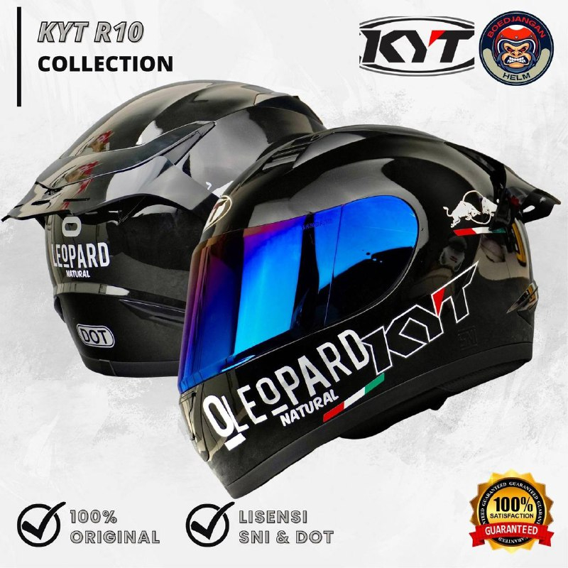 Jual HELM KYT R10 SOLID BLACK GLOSSY PAKET LEOPARDD REDBULL STIKER ...